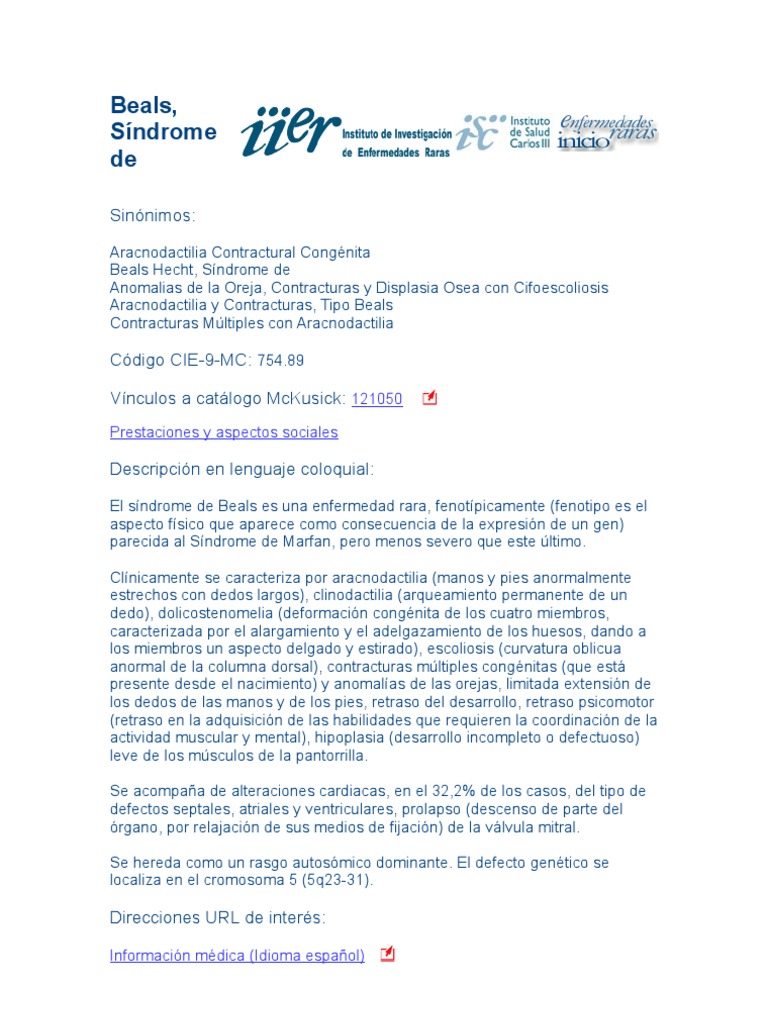 Síndrome de Beals: Características y Datos | PDF | Enfermedades y ...