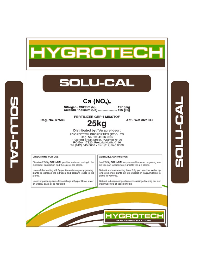 Hygrotech Solu Cal Calcium Nitrate Label | PDF