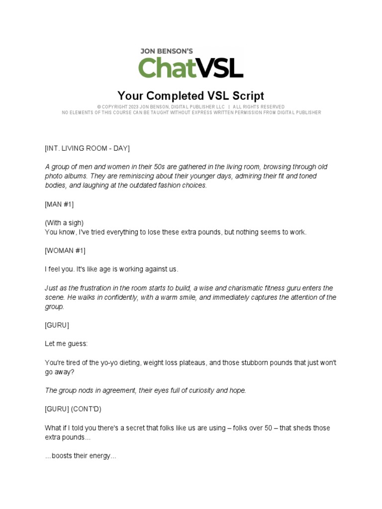 ChatVSL - JONS Completed VSL Script | PDF | Physical Fitness | Dieting ChatVSL - JONS Completed VSL Script | PDF | Physical Fitness | Dieting