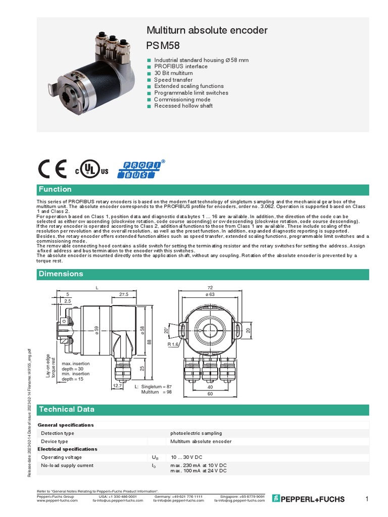 Pepperl-Fuchsabsolute Encoder Datasheet | PDF | Bit | Data Compression
