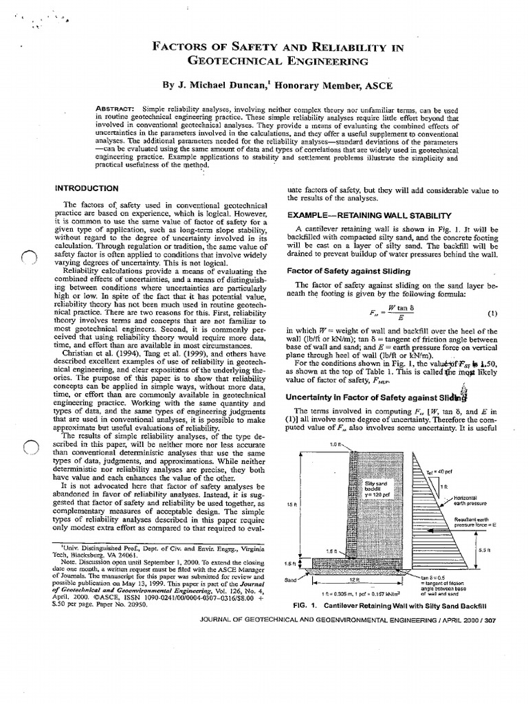 Duncan - 2000 - Factors of Safety and Reliability in Geotechnical ...