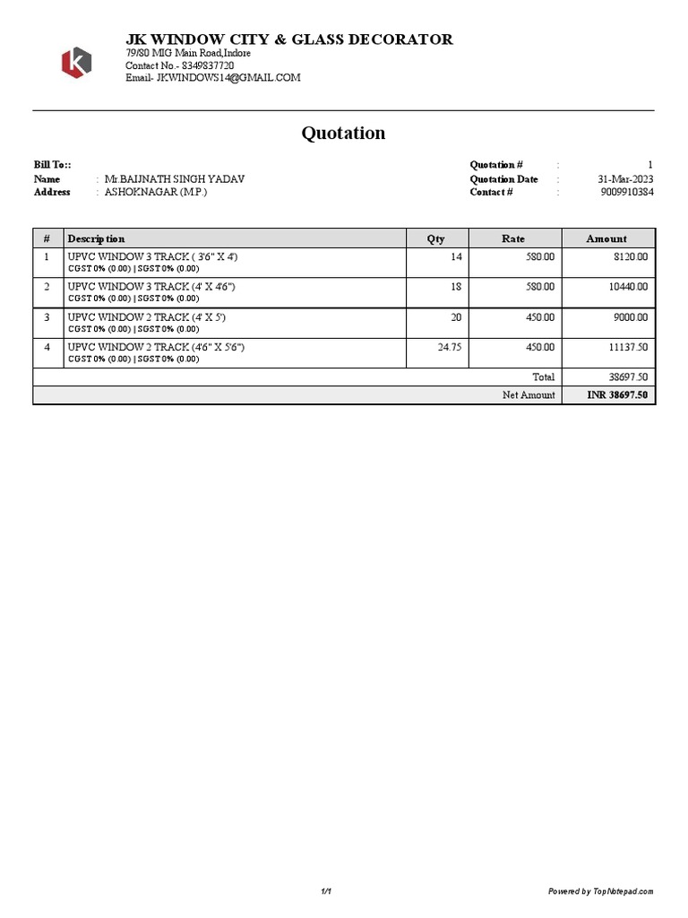 Window Quotation | PDF