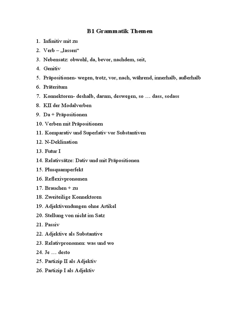 B1 Grammatik Themen | PDF