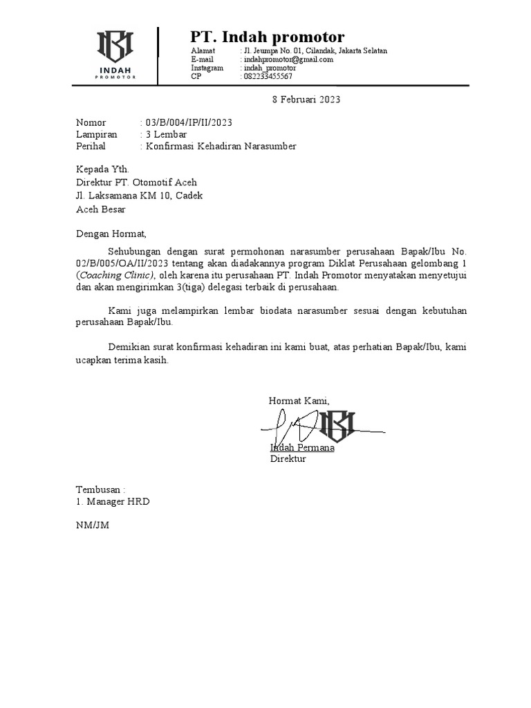 04 Surat konfirmasi kehadiran + Biodata narasumber | PDF