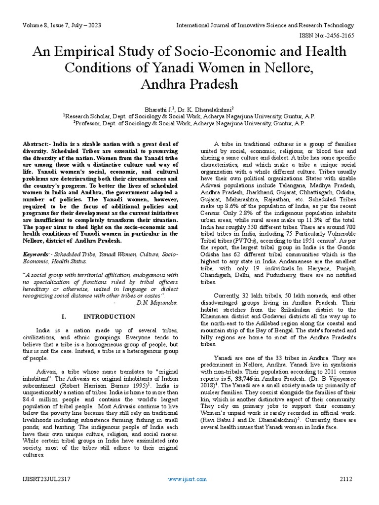 An Empirical Study of Socio-Economic and Health Conditions of Yanadi ...