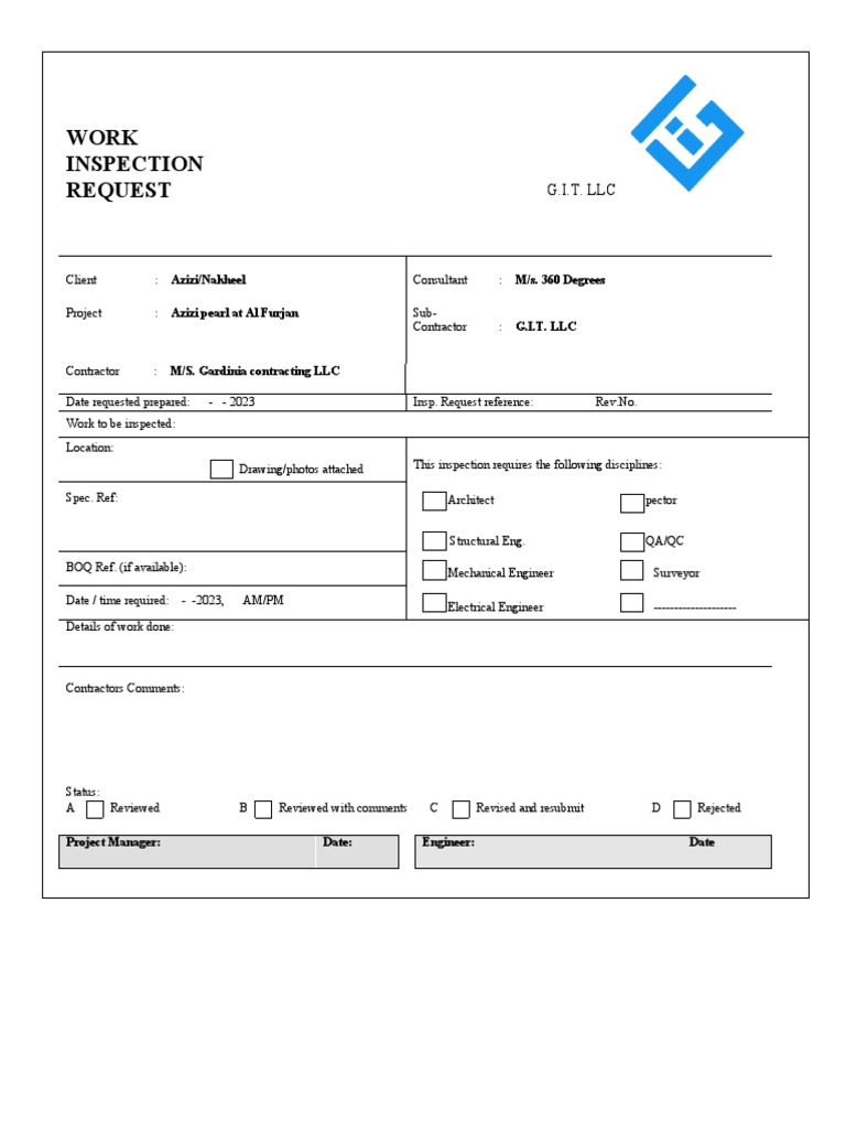 Work Inspection Request for Azizi Project | PDF