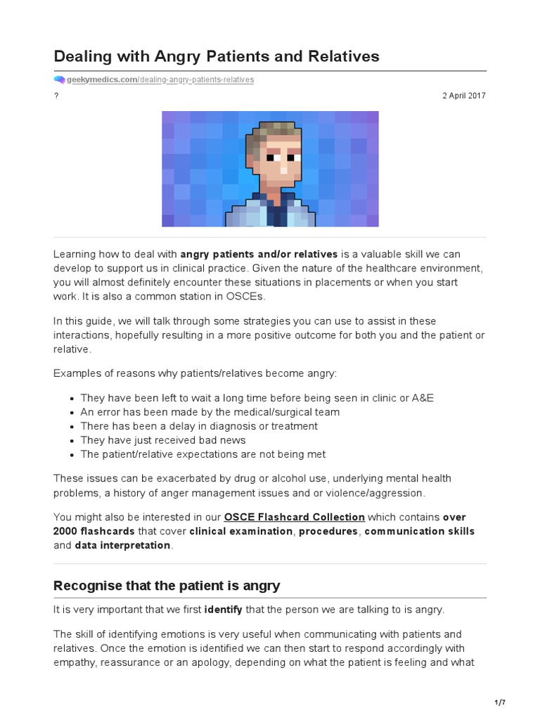 Dealing With Angry Patients and Relatives | PDF | Anger | Empathy