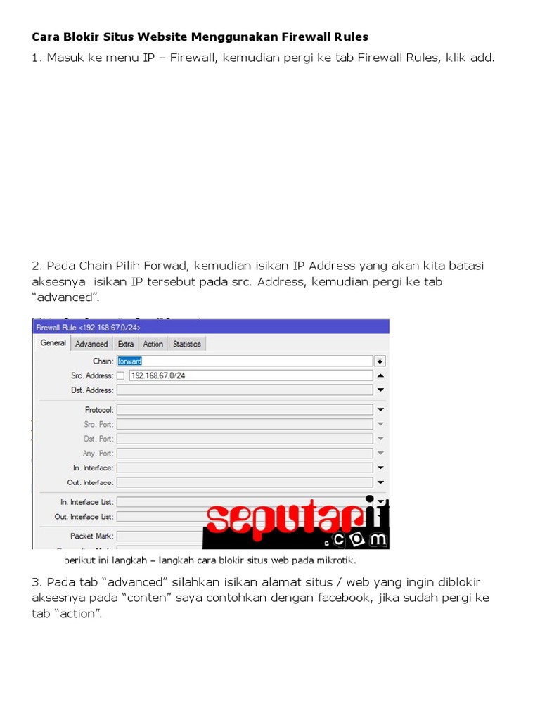 Blokir Situs Web di Mikrotik dengan Firewall | PDF