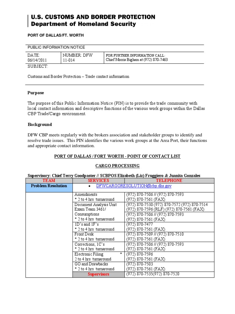 DFW11 014 | PDF | U.S. Customs And Border Protection | Nature