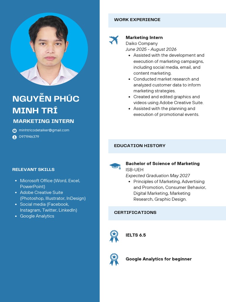 Nguyễn Phúc Minh Trí - bc7 - module 6 Practicial Workshop (Cv and Cover Letter) | PDF