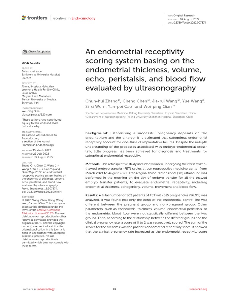 Endometrial Receptivity Scoring | PDF