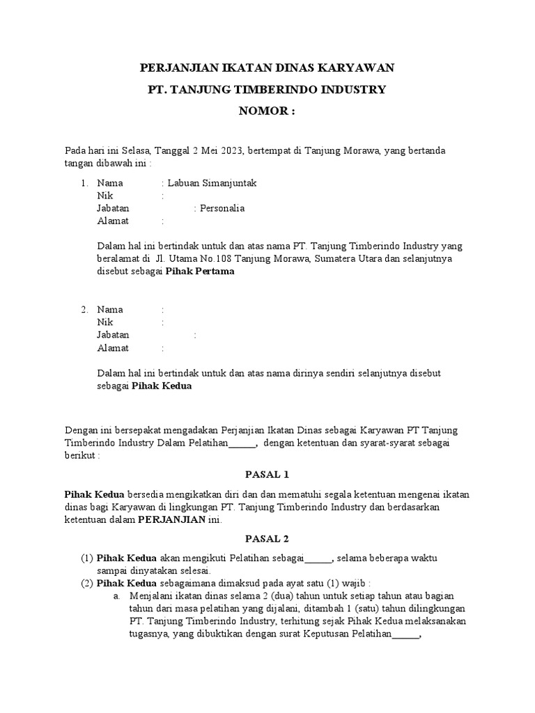 Perjanjian Ikatan Dinas Bintang Pdf