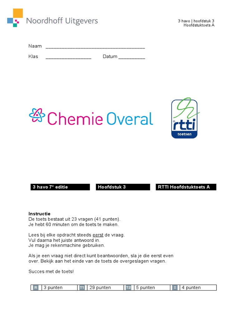 Chemie Overal 3 Havo RTTI-Toets A H03 | PDF