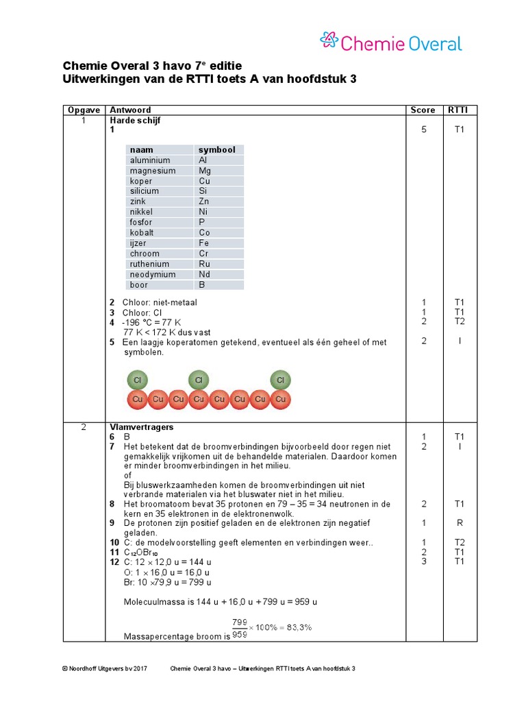 Chemie Overal 3 Havo RTTI-Toets A H03 Uitwerkingen | PDF