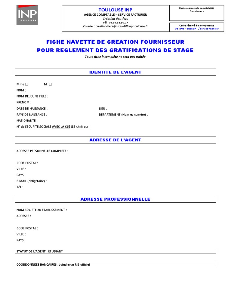 Fiche Navette - Gratifications de Stage | PDF