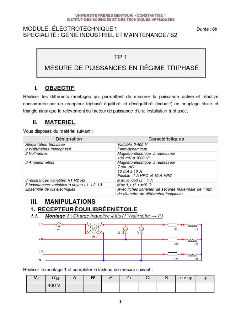 Mesure de Puissances Triphasées en TP | PDF | Science & Mathematics