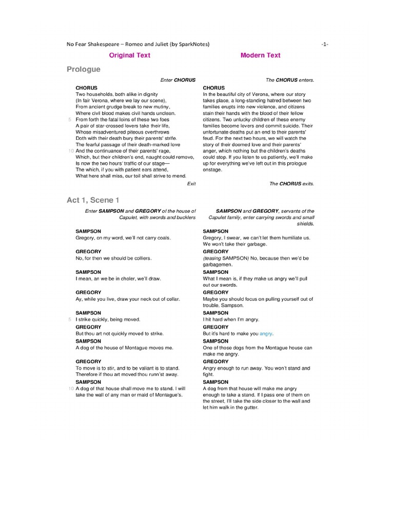 Romeo and Juliet - Full Text - Plain English and Original Pages 1-50 ...