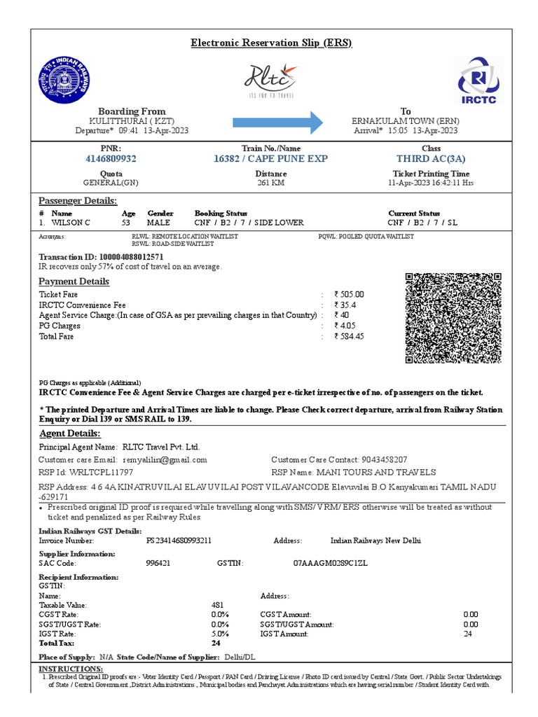 Electronic Reservation Slip | PDF