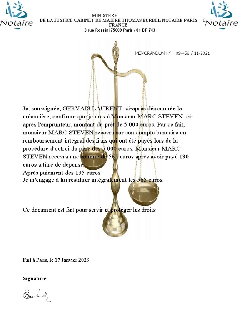 E Ministère de La Justice Cabinet de Maitre Thomas Burbel Notaire Paris France | PDF