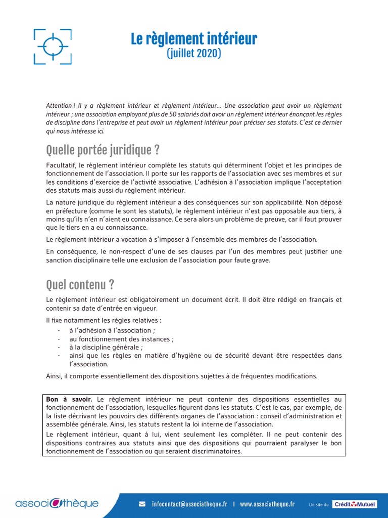 Règlement Intérieur d'Association | PDF | Conseil d'administration ...