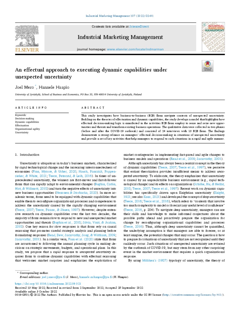 An Effectual Approach To Executing Dynamic Capabilit 2022 Industrial Marketi | PDF | Business ...