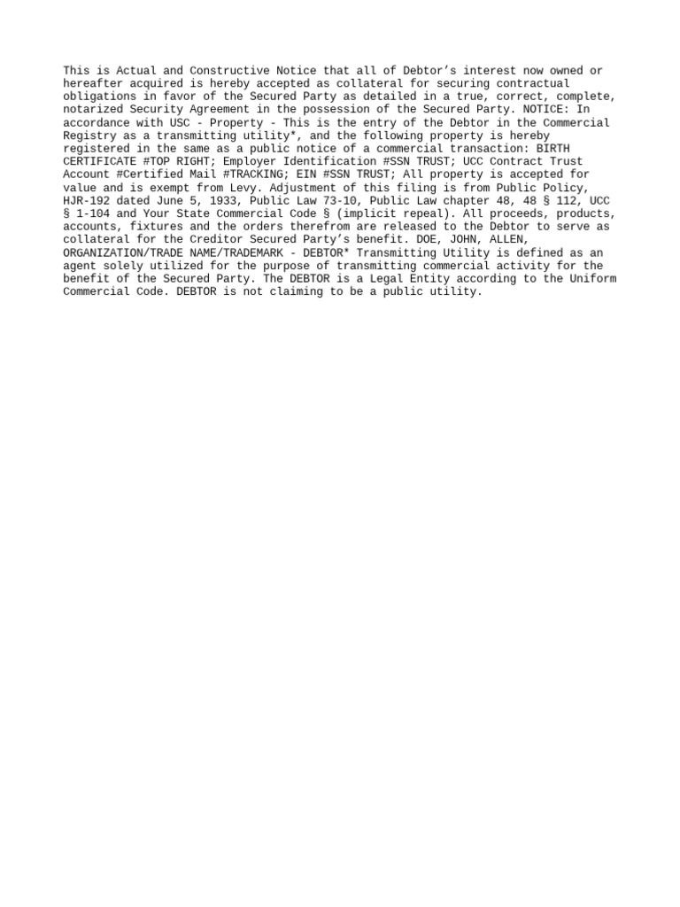 Secured Party Collateral Notice | PDF | Social Science | Law