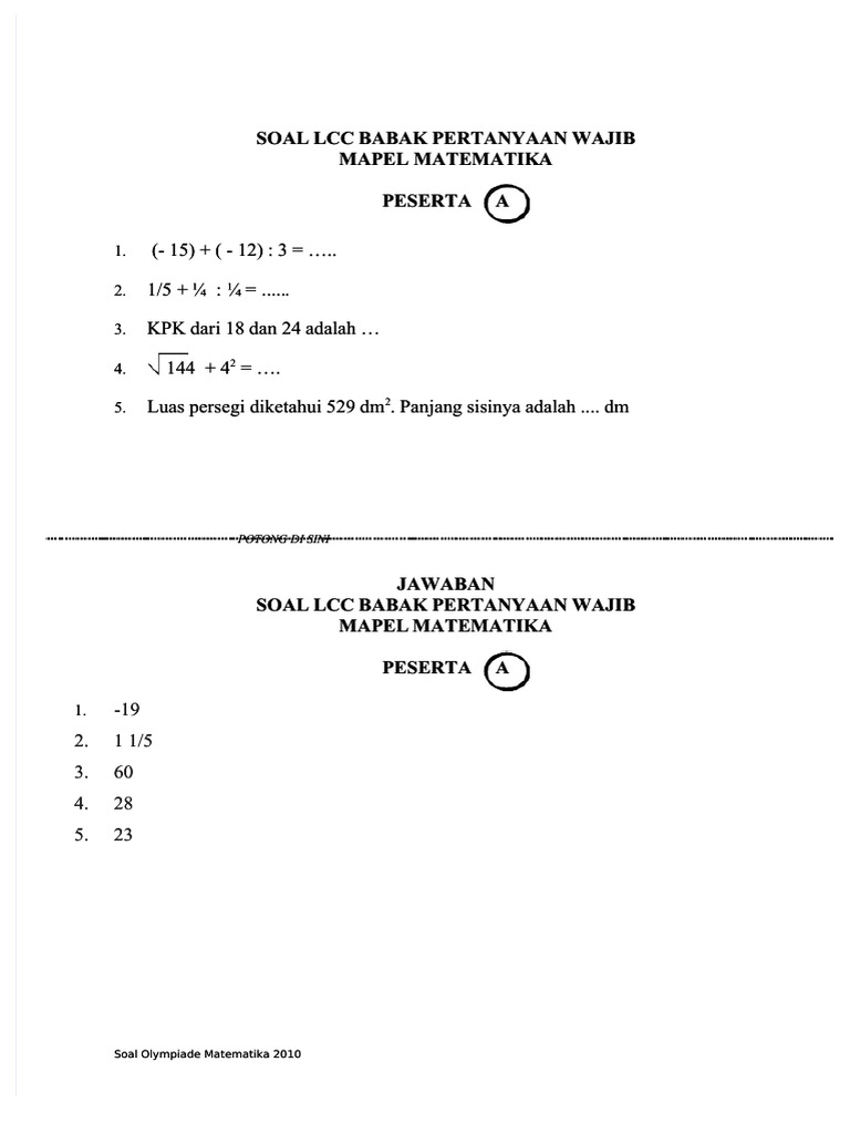 PDF Soal LCC Matematika Babak Final Compress | PDF