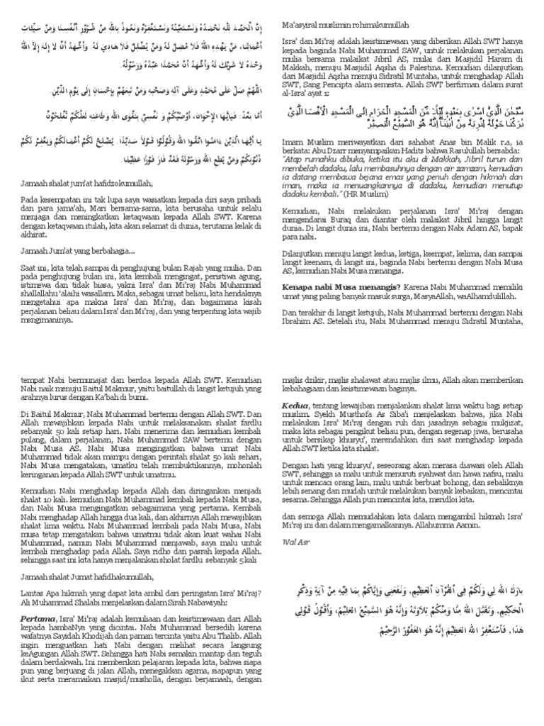 Khutbah Jum'at Isro' Mi'roj | PDF