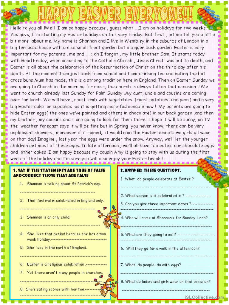 Easter Reading Comprehension Activity | PDF