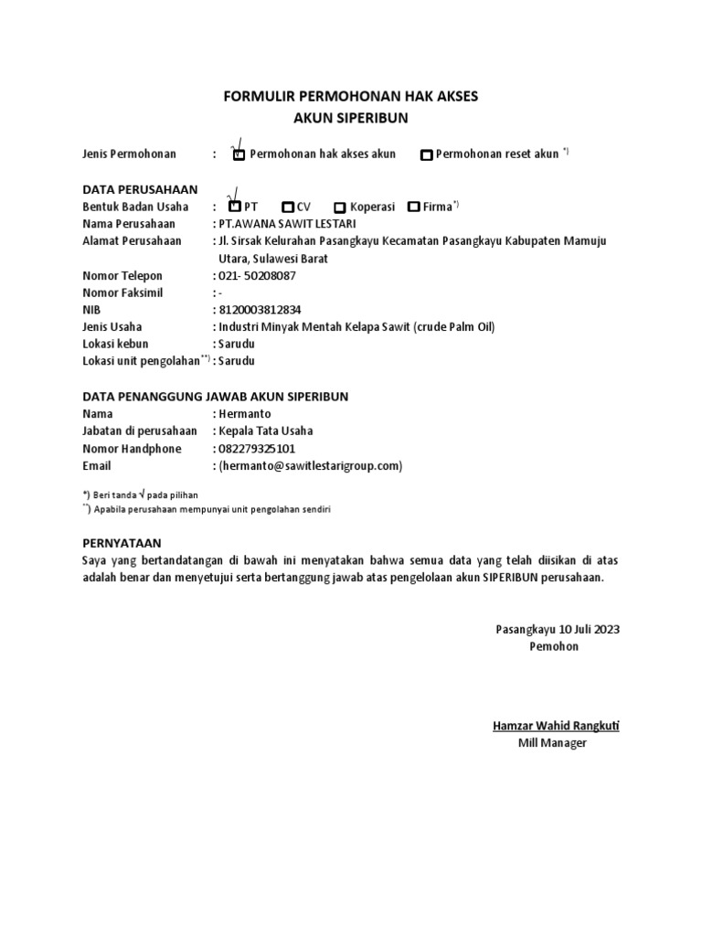 Formulir Permohonan Akses SIPERIBUN | PDF