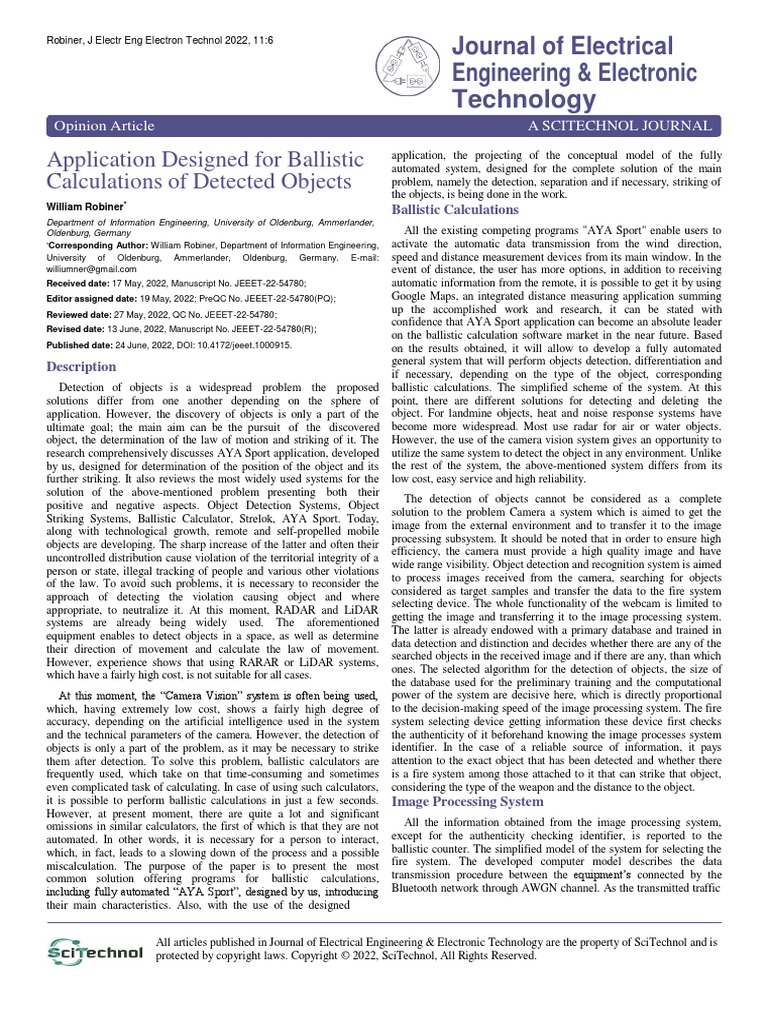 An Application Designed For Ballistic Calculations of Detected Objects ... An Application Designed For Ballistic Calculations of Detected Objects ...