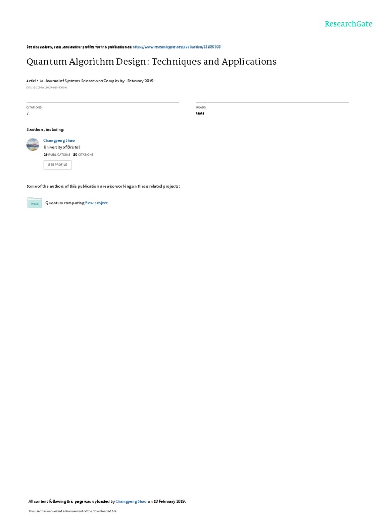 Quantum Algorithm Design Techniques And Applications Pdf Quantum Computing Time Complexity