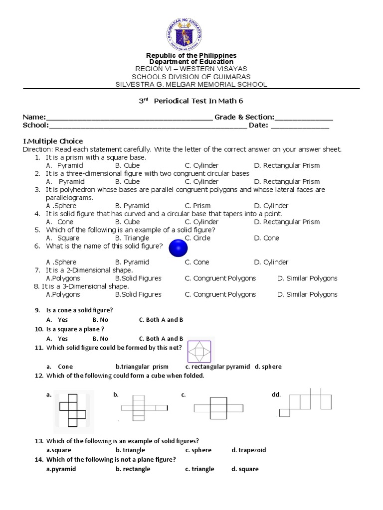 Q3 Math 6 PT | PDF | Area | Shape