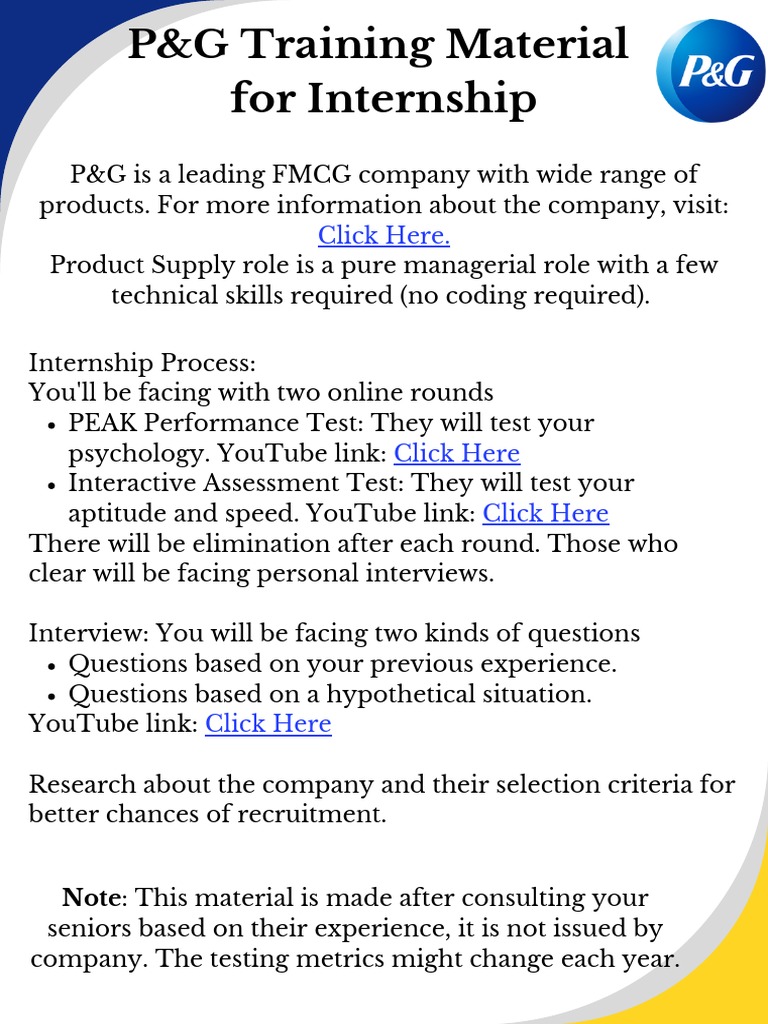P&G Training Material For Internship | PDF