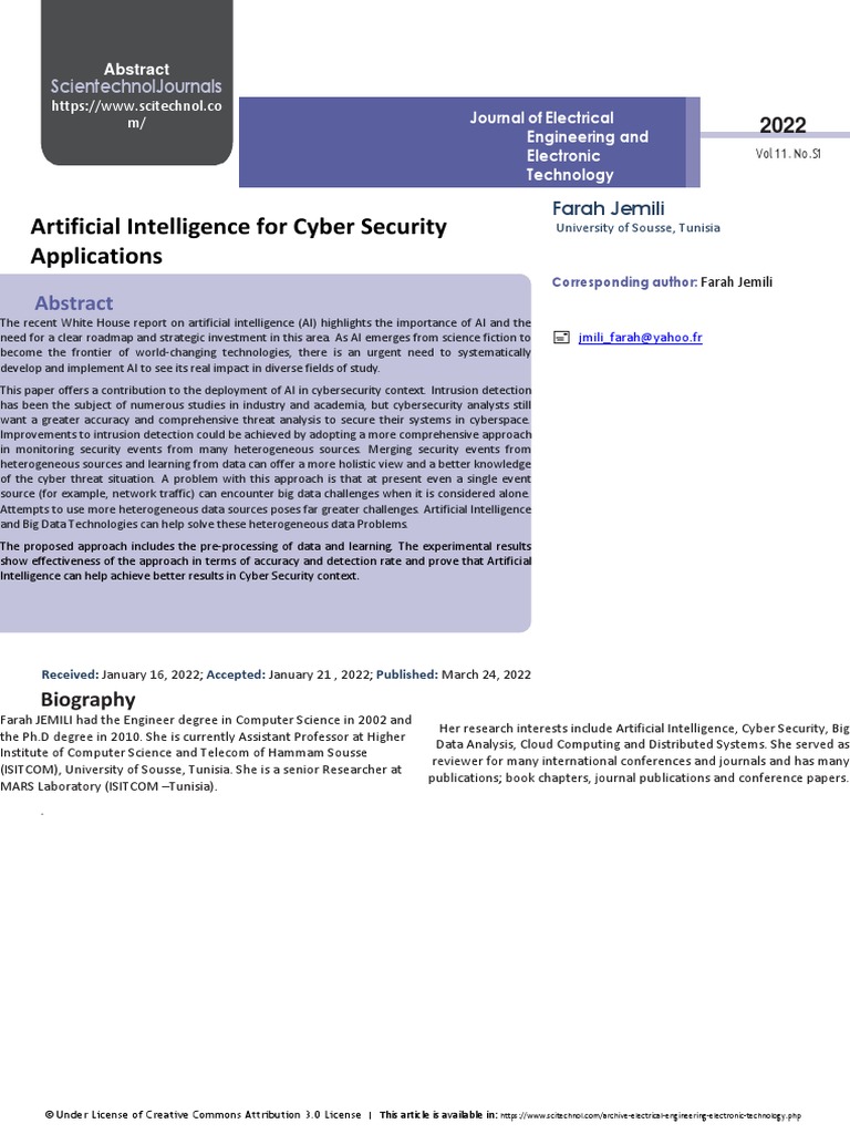 Artificial Intelligence For Cyber Security Applications Pdf