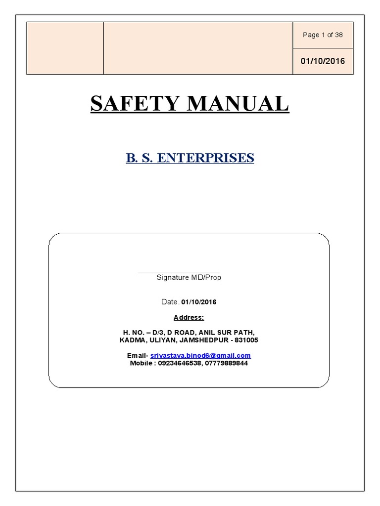 B.S. Enterprises Safety Manual 2016 | PDF | Injury | Occupational ...