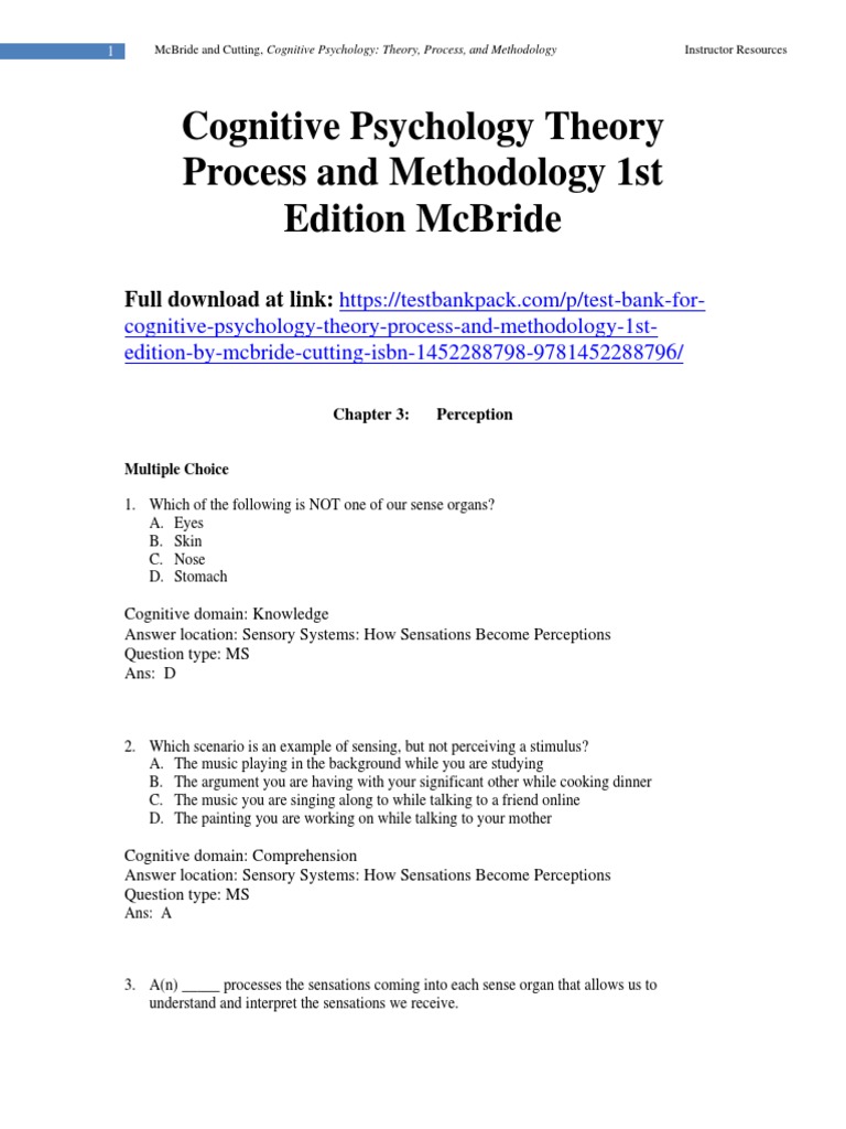 Cognitive Psychology Theory Process and Methodology 1st Edition McBride ...