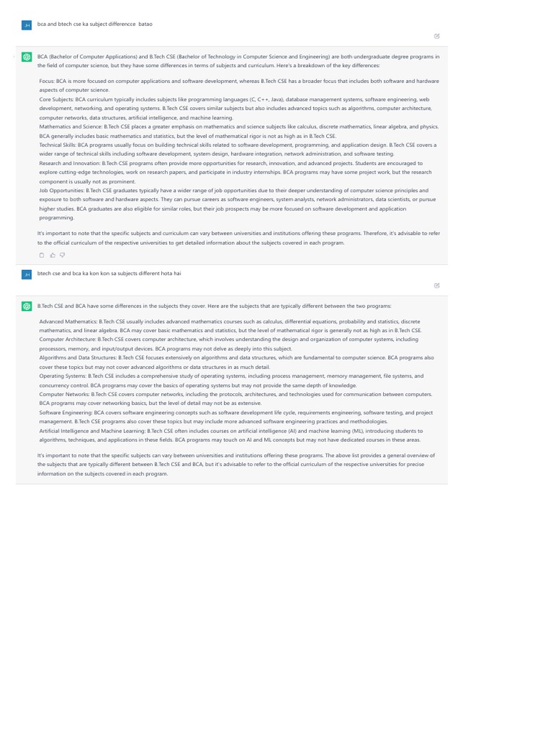 BCA Vs BTech CSE | PDF