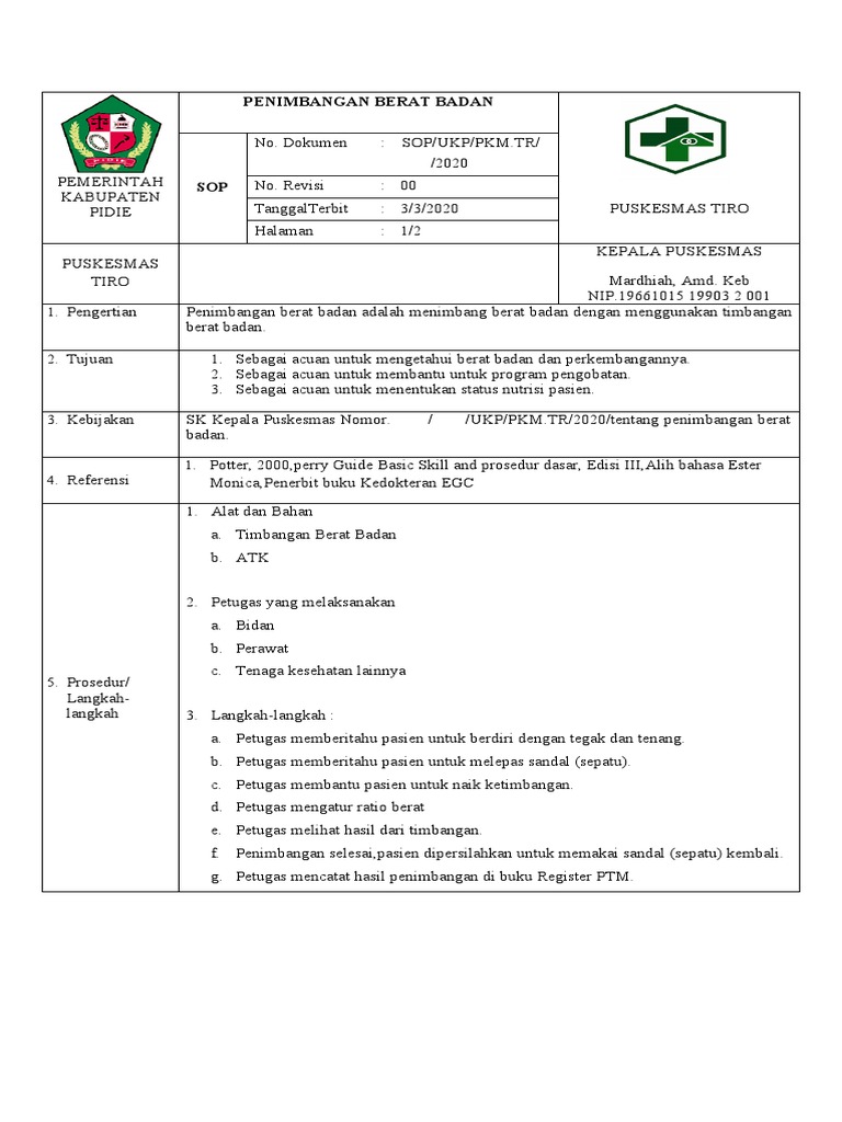 Sop Penimbangan BB | PDF