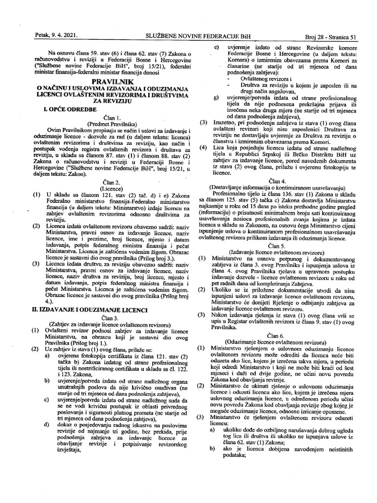 Pravilnik (SL - Novine FBiH br.28-21) | PDF