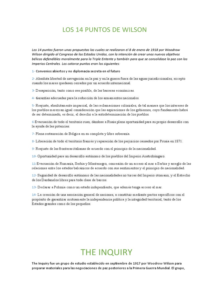 Los 14 Puntos de Wilson | PDF