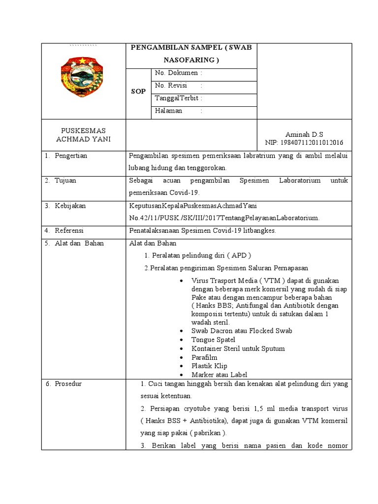 Sop Swab Nasofaring | PDF