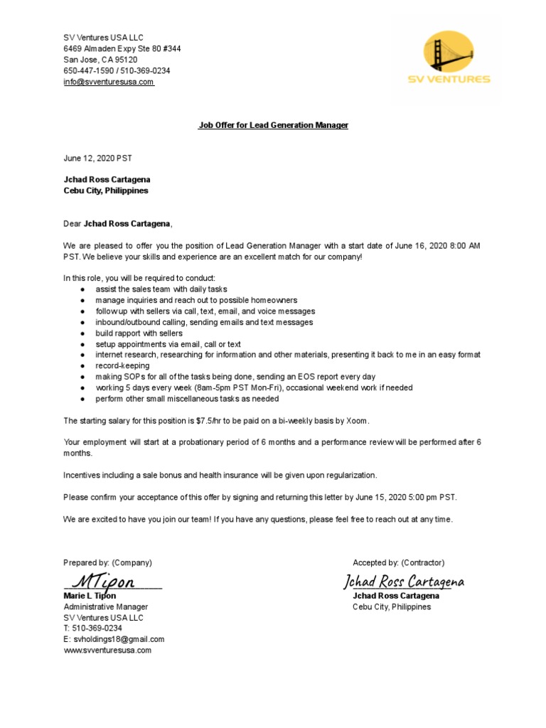 Sample Job Offer | PDF