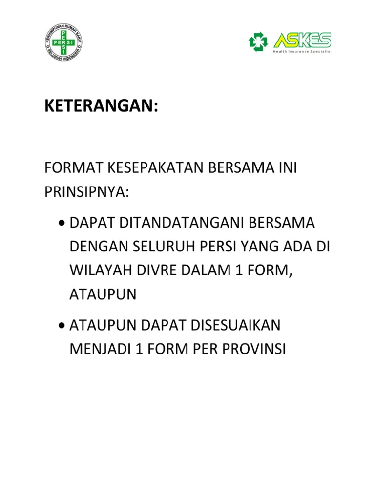 002 Lampiran Form Kesepakatan PERSI | PDF