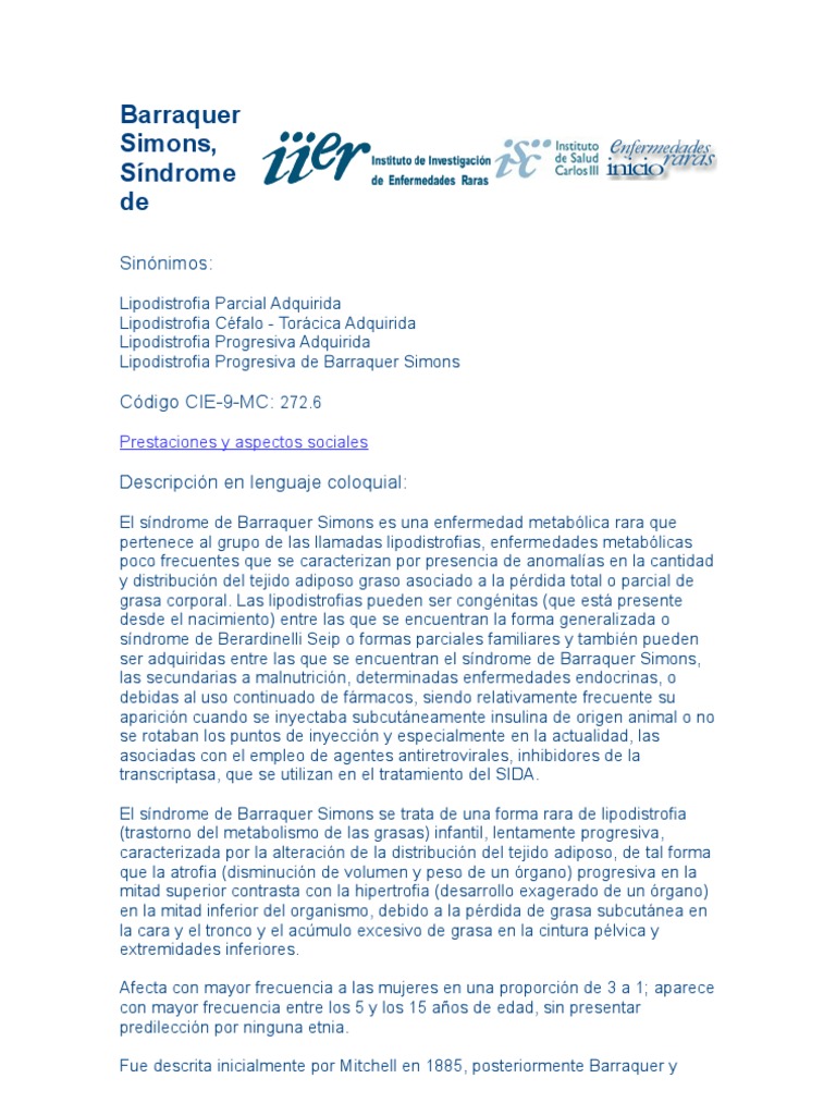 Síndrome de Barraquer Simons: Lipodistrofia Rara | PDF | Tejido adiposo ...