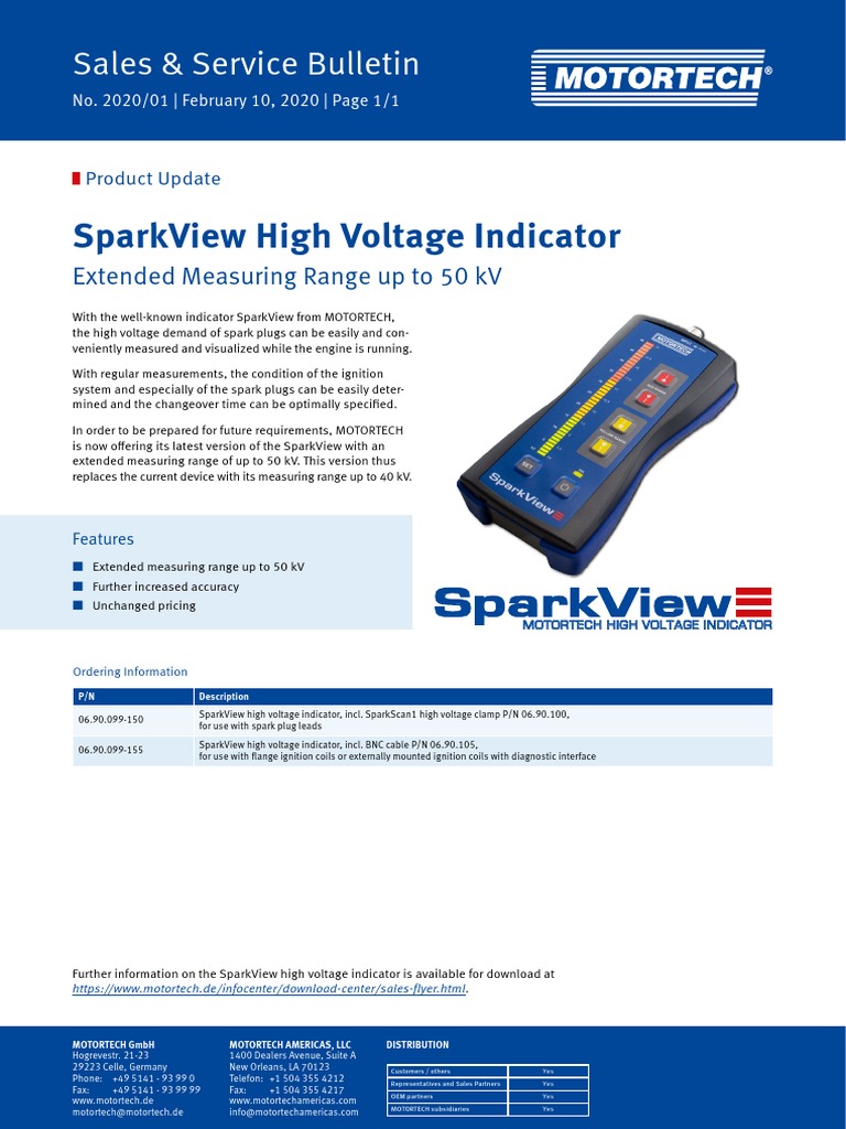 MOTORTECH Bulletin 2020 01 ProdU SparkView Measuring Range 50 KV EN | PDF