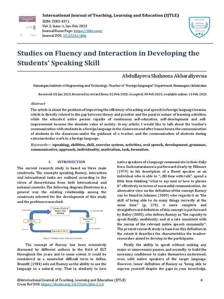 Studies On Fluency and Interaction in Developing The Students' Speaking ...