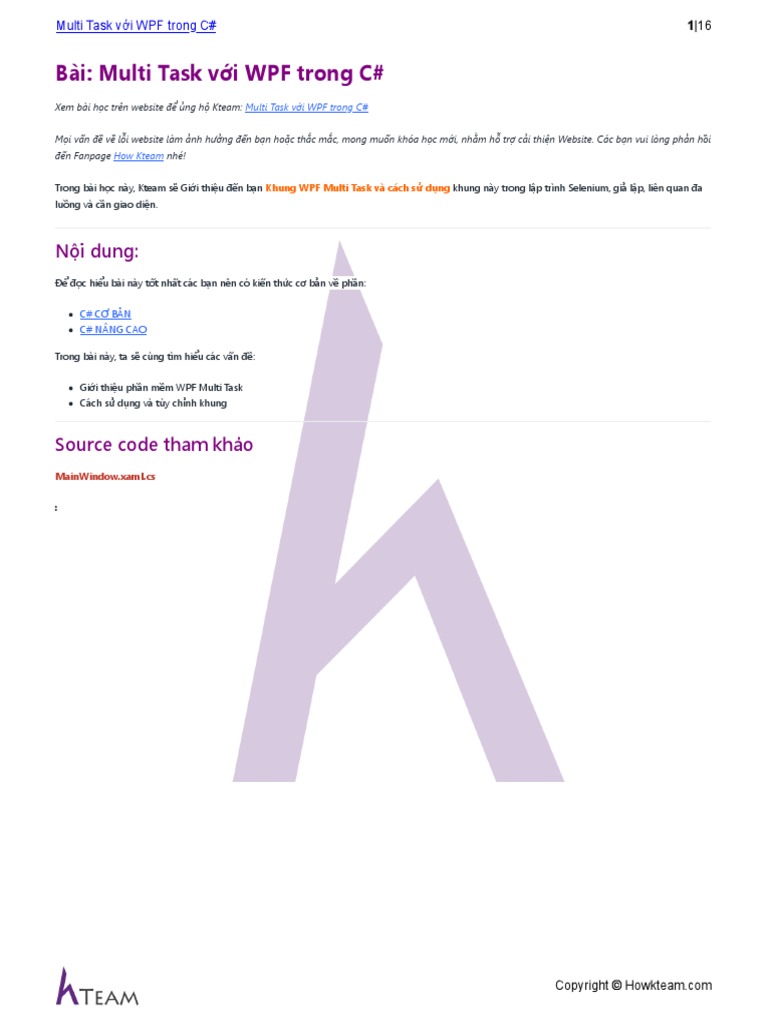 HOWKTEAM - VN - Multi Task V I WPF Trong C# | PDF