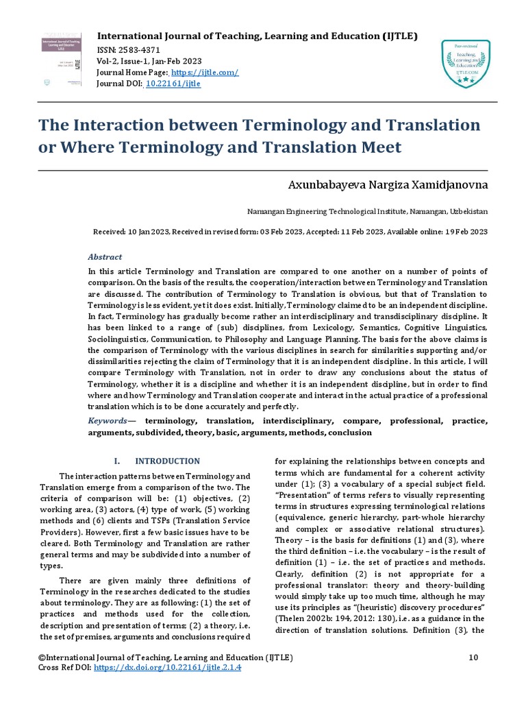 The Interaction Between Terminology and Translation or Where ...
