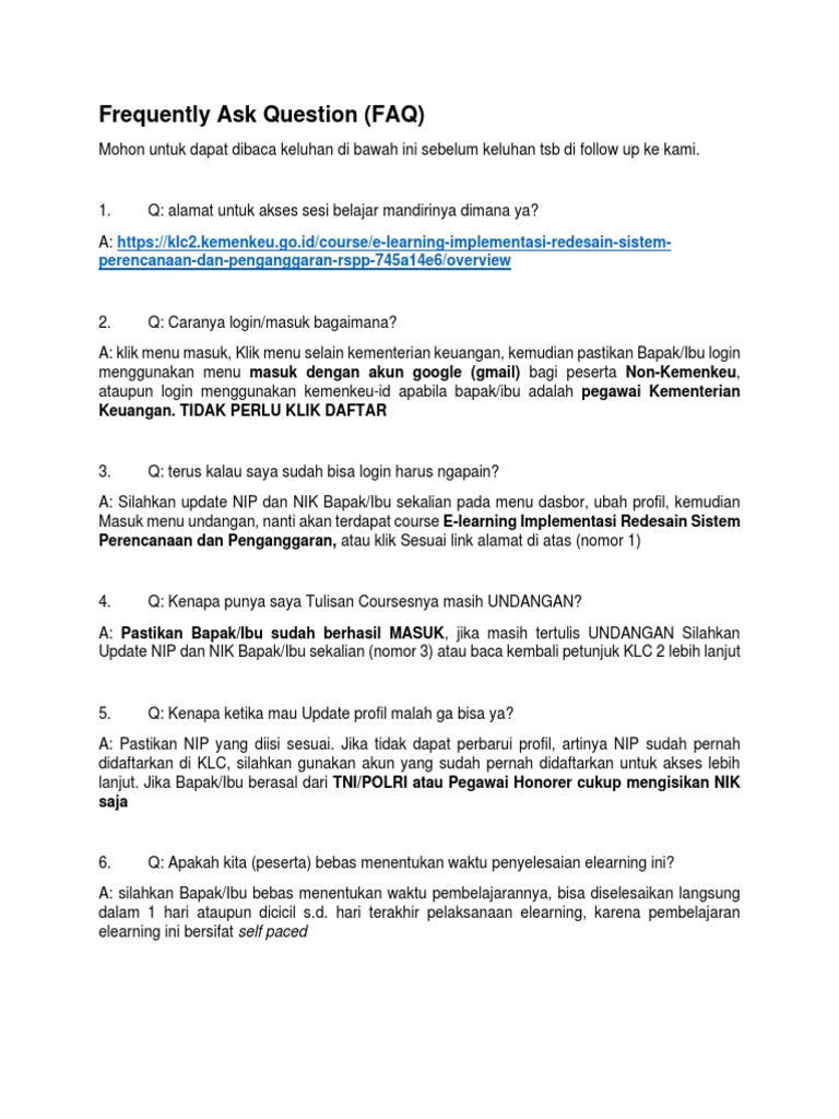 Frequently Ask Question RSPP XI | PDF